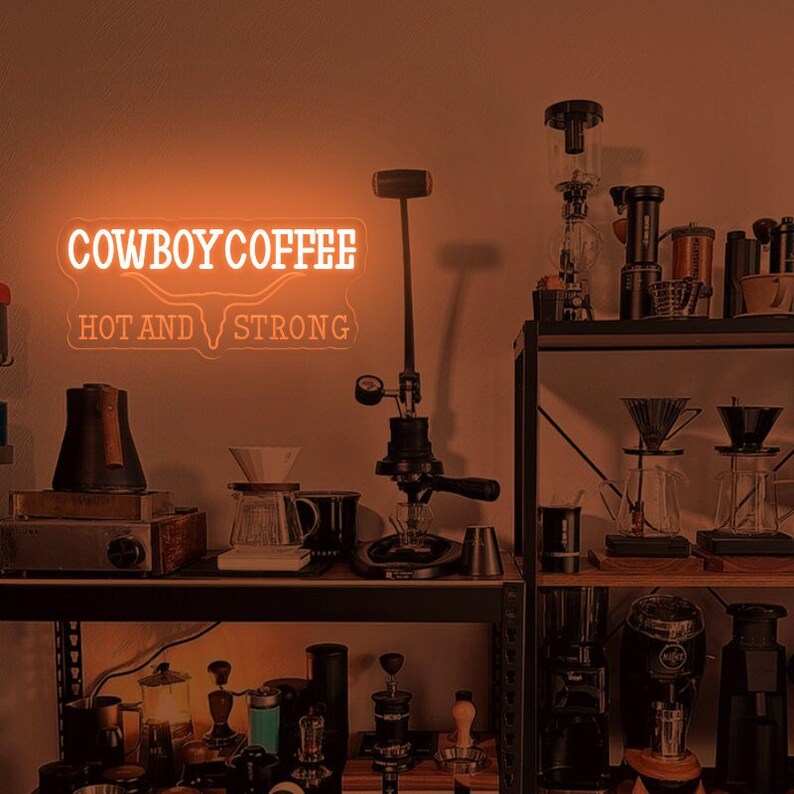 Cowboy Coffee Sign Hot and Strong Neon Sign Country Western Cowboy Sign ...