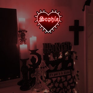 Custom Creepy Name Sign, Witchy Heart Thorns Decor, Custom Name Neon ...