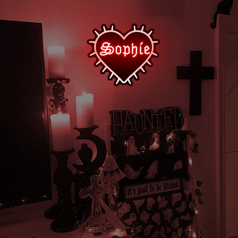 Custom Creepy Name Sign, Witchy Heart Thorns Decor, Custom Name Neon ...