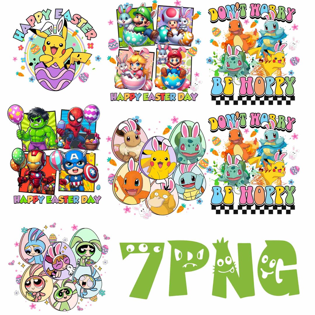 7 Cartoon Easter Character Png Bundle, Spring Easter Png, Happy Easter ...