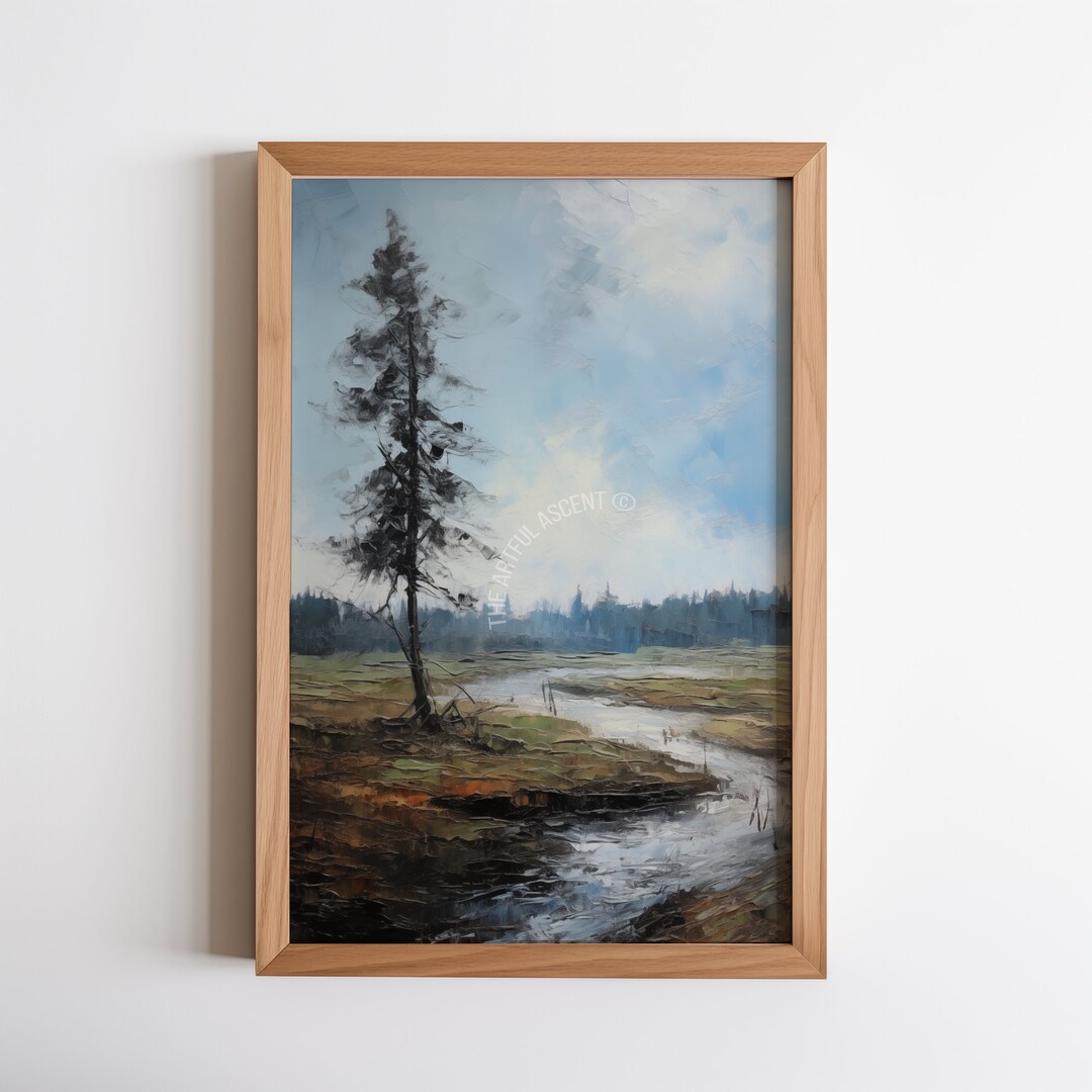 Printable Canadian Field Landscape Acrylic Painting, Country Landscape ...