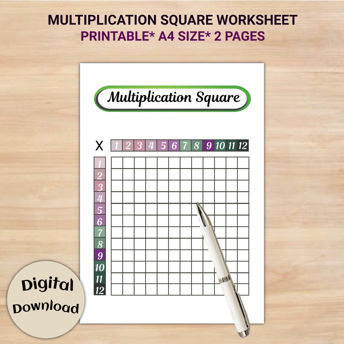 Multiplication Chart, Times Table Grid, Teaching Aid, Math Worksheet ...