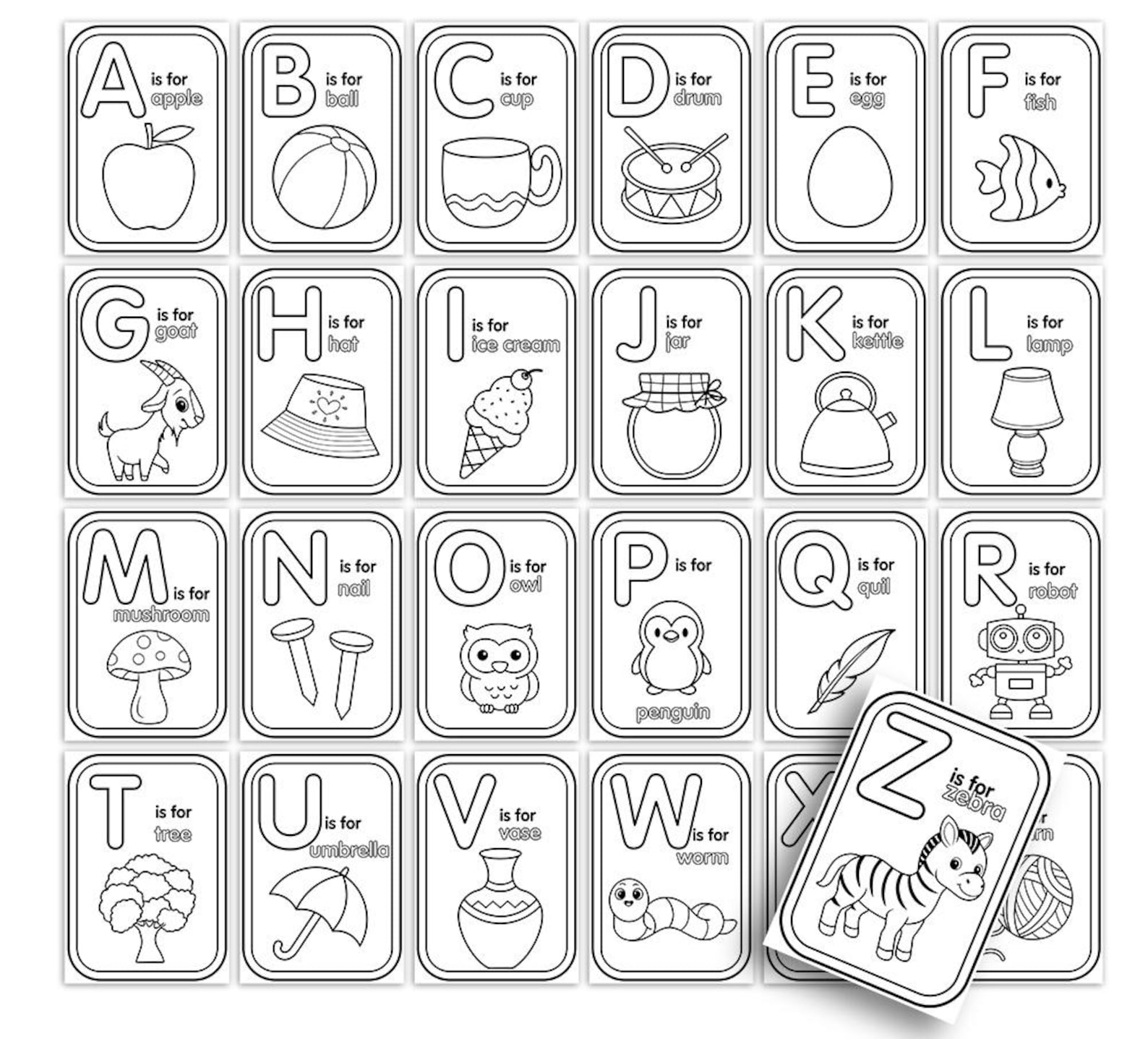 ABC Coloring Pages for Toddlers - Digital Download PDF + JPG - 3 Sizes ...