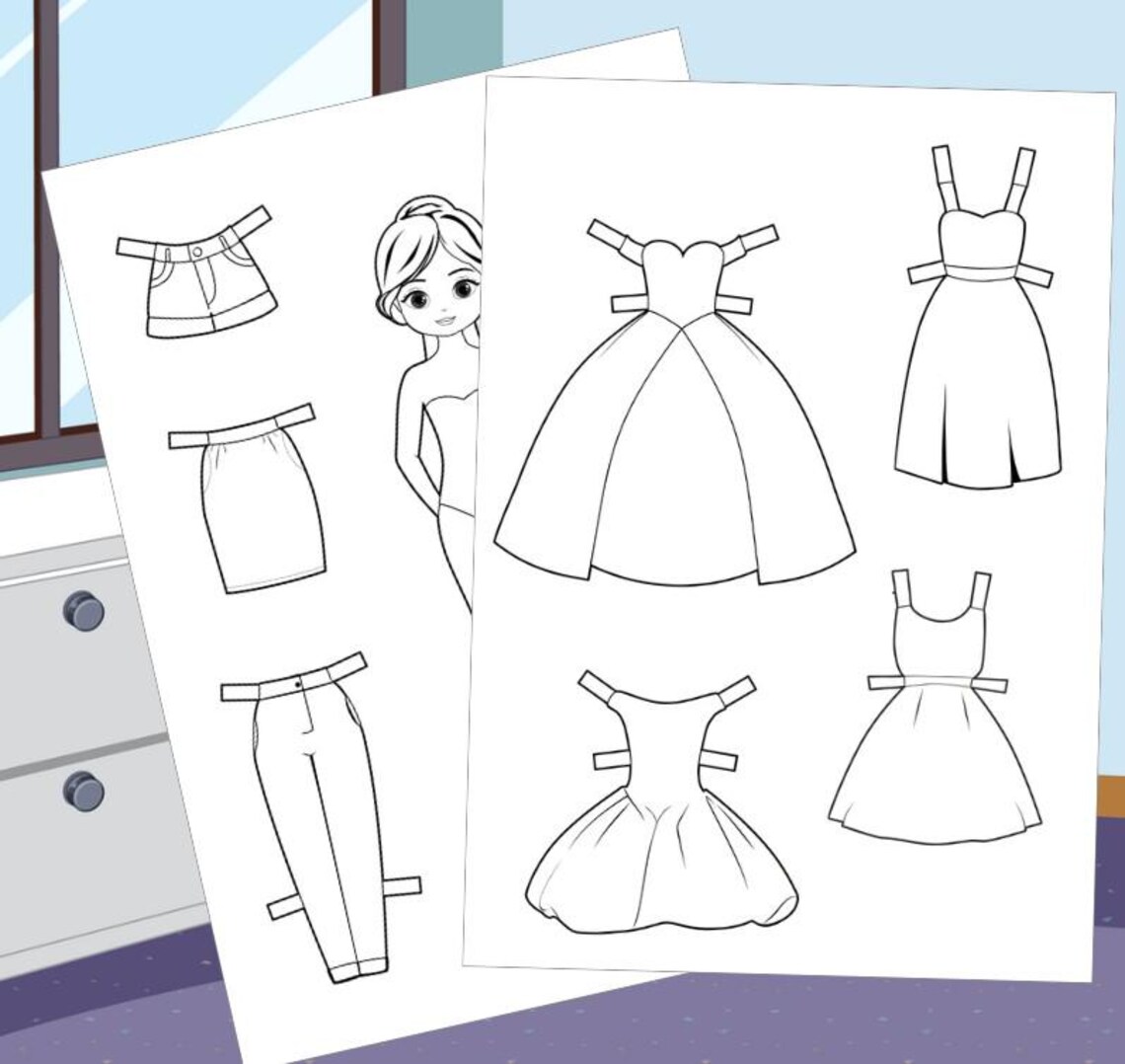 Printable Paper Doll Coloring Page – Black and White Dress-up Doll to ...