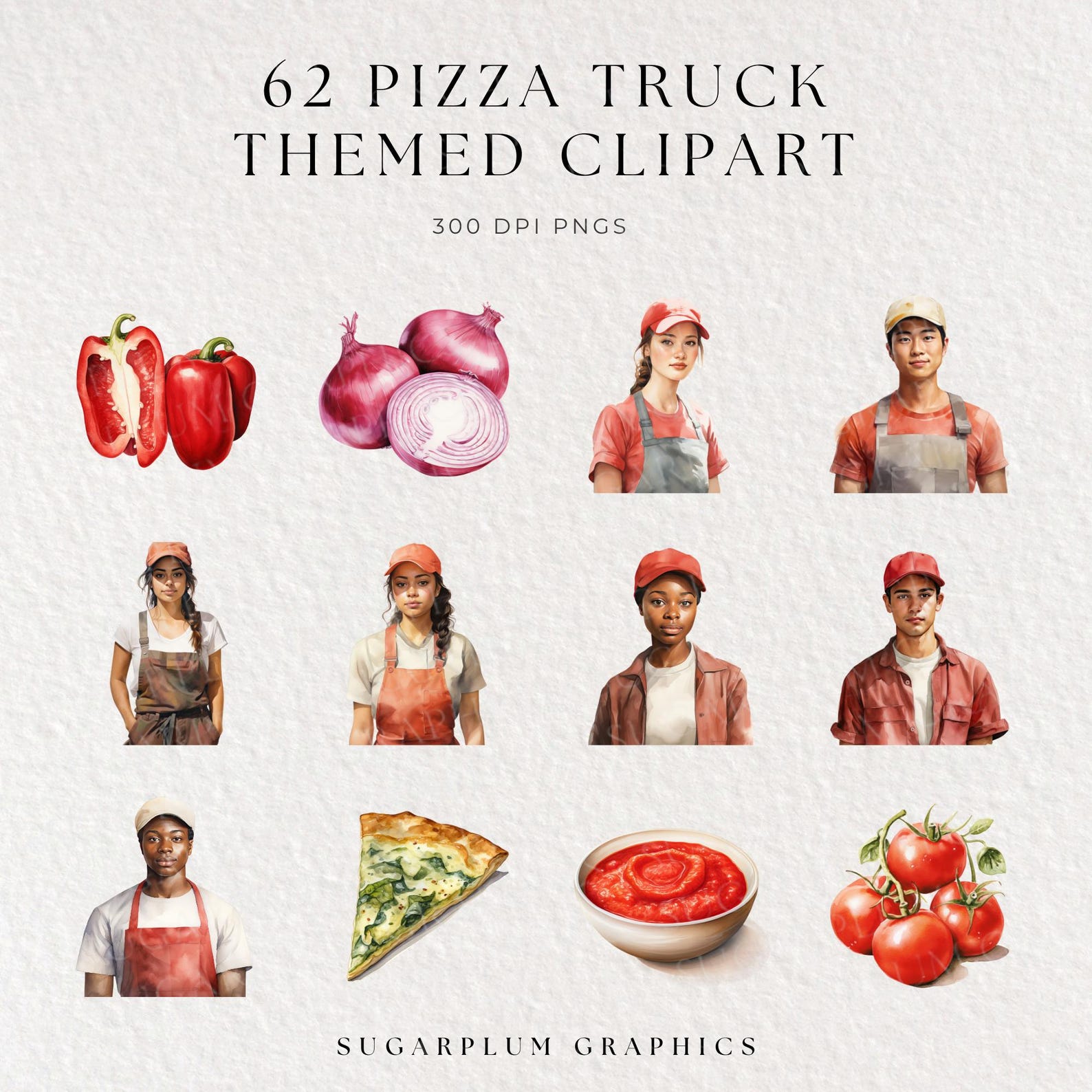 Pizza Truck Clipart Set, Watercolor Pizza and Italian Food ...