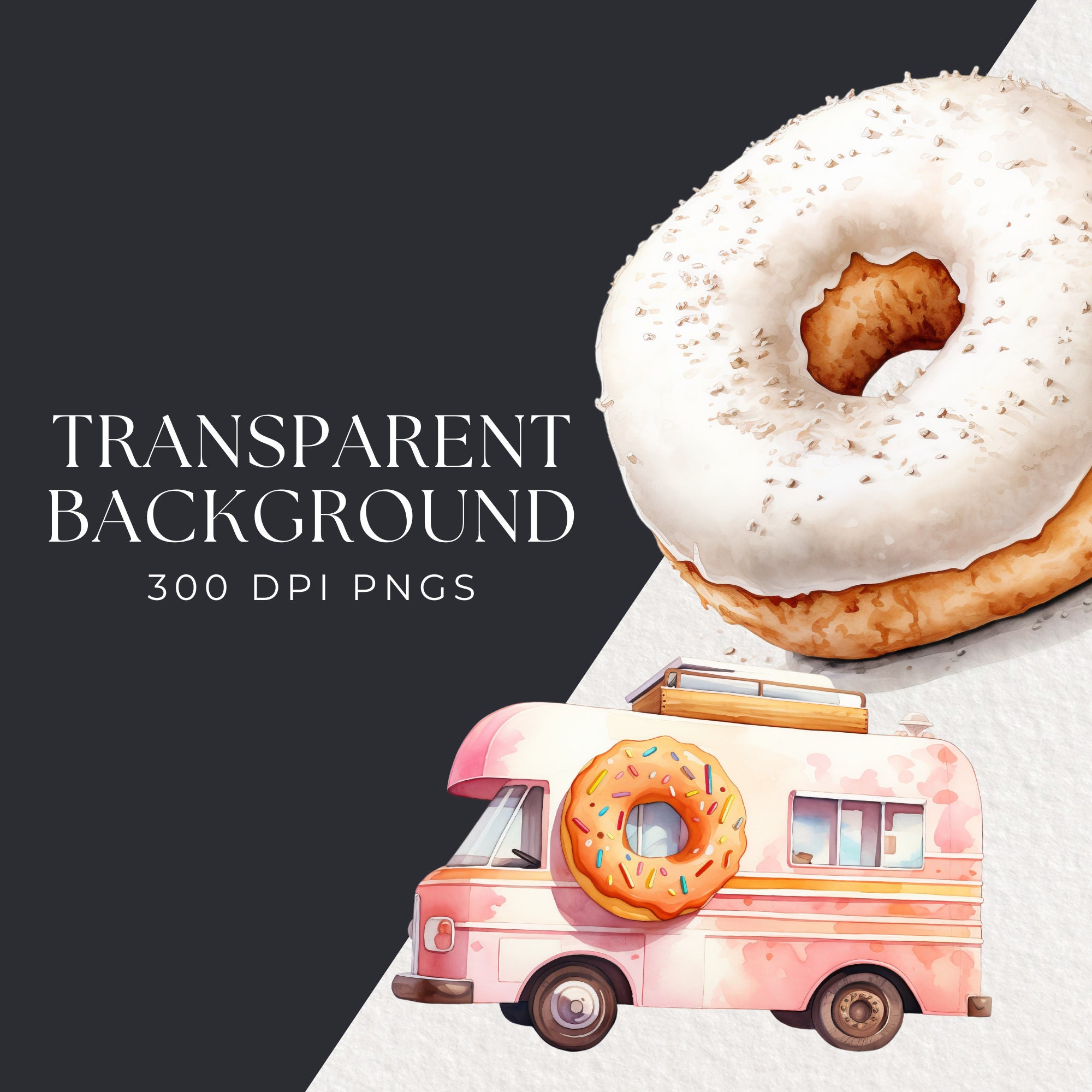 Doughnut Food Truck Clipart, Watercolor Dessert Doughnut Themed Clip ...