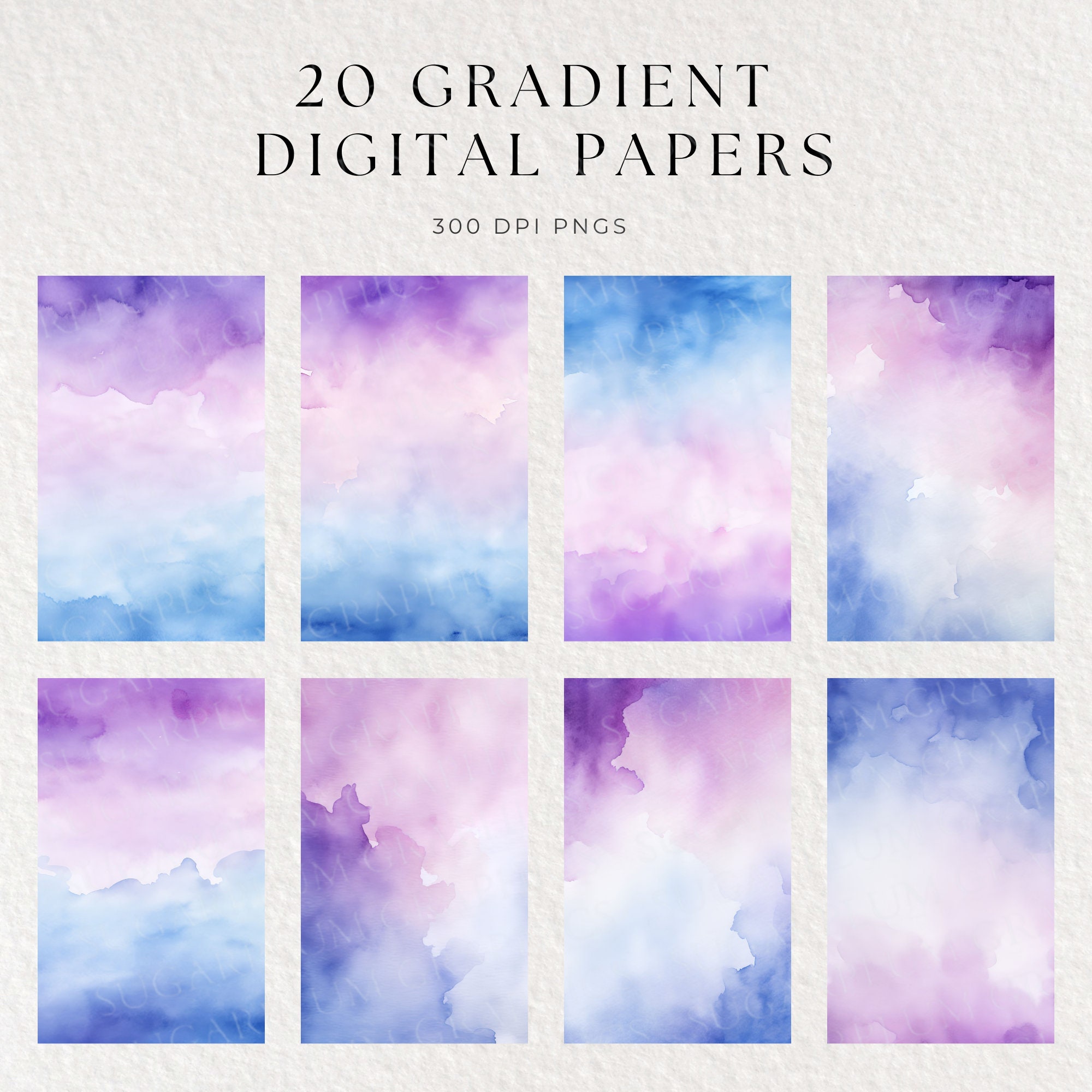 Watercolor Gradient Digital Paper Pack, Purple & Blue Ombre Watercolor ...