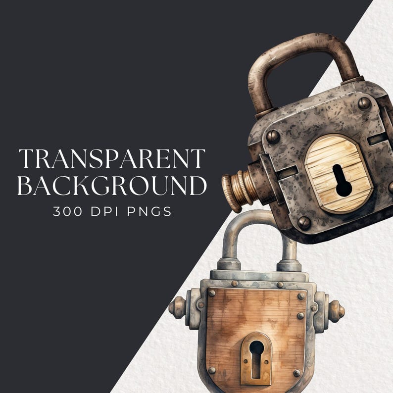 Vintage Padlock Clipart Set, Watercolor Antique Lock Clip Art ...