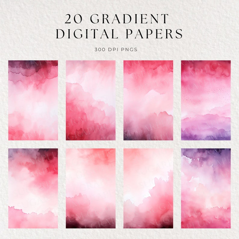 Watercolor Gradient Digital Paper Pack, Pink Ombre Watercolor Printable ...
