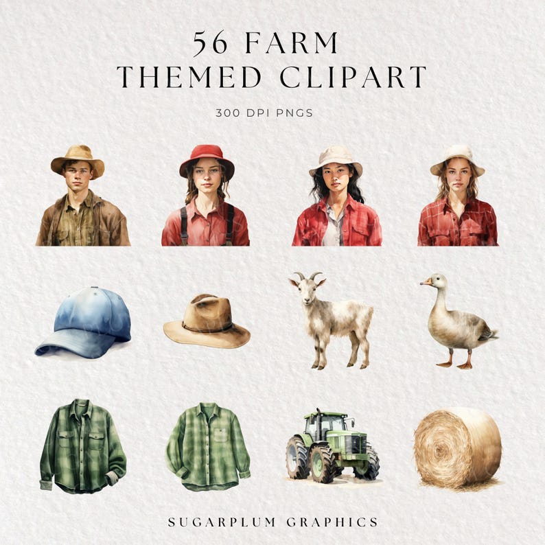 Cute Farm Animals Clipart, Watercolor Farm and Barn Digital Clipart ...