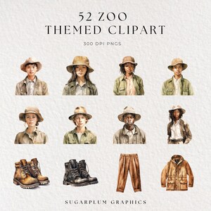 Zoo Animal and Zoo Keeper Clipart, Watercolor Safari and Jungle Themed ...