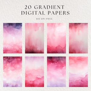 Watercolor Gradient Digital Paper Pack, Pink Ombre Watercolor Printable ...