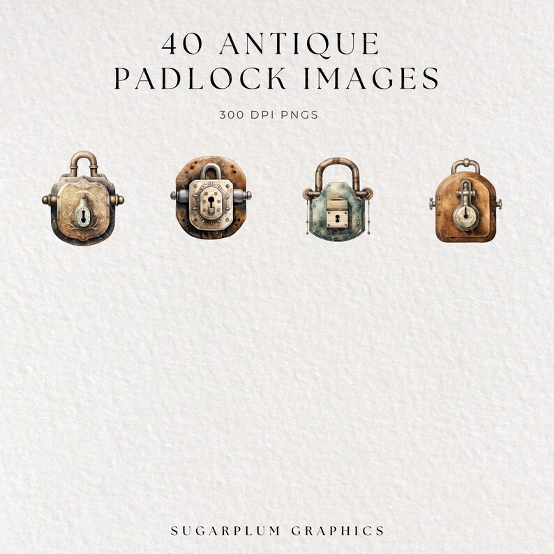 Vintage Padlock Clipart Set, Watercolor Antique Lock Clip Art ...