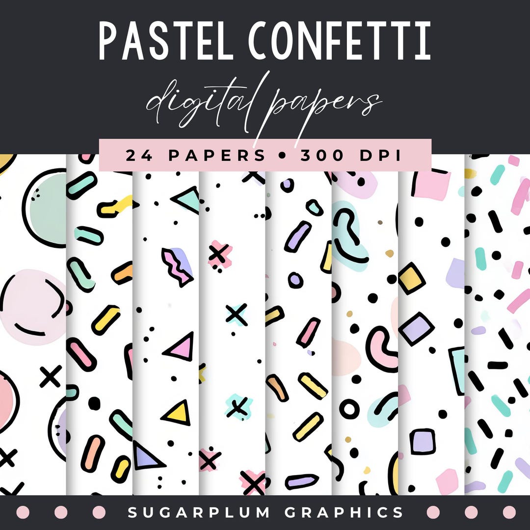 Pastel Confetti Digital Paper Pack, Rainbow Confetti Patterns and Soft ...