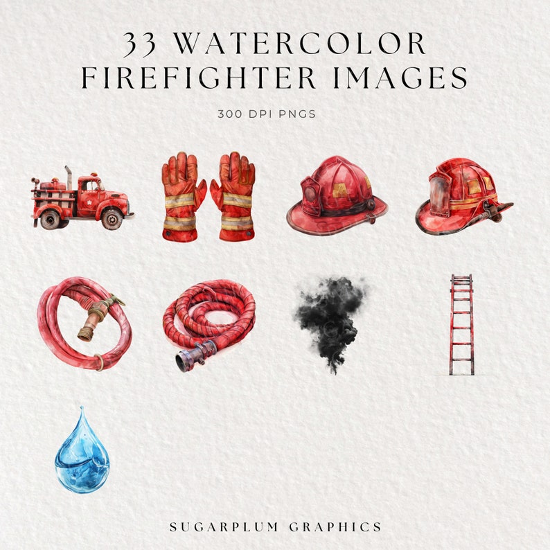 Firetruck Watercolor Clipart, Cute Firefighter Clipart, Fire Truck ...