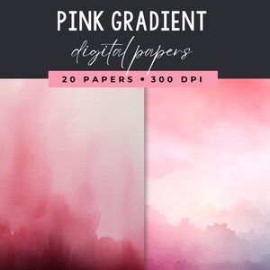 Watercolor Gradient Digital Paper Pack, Pink Ombre Watercolor Printable ...