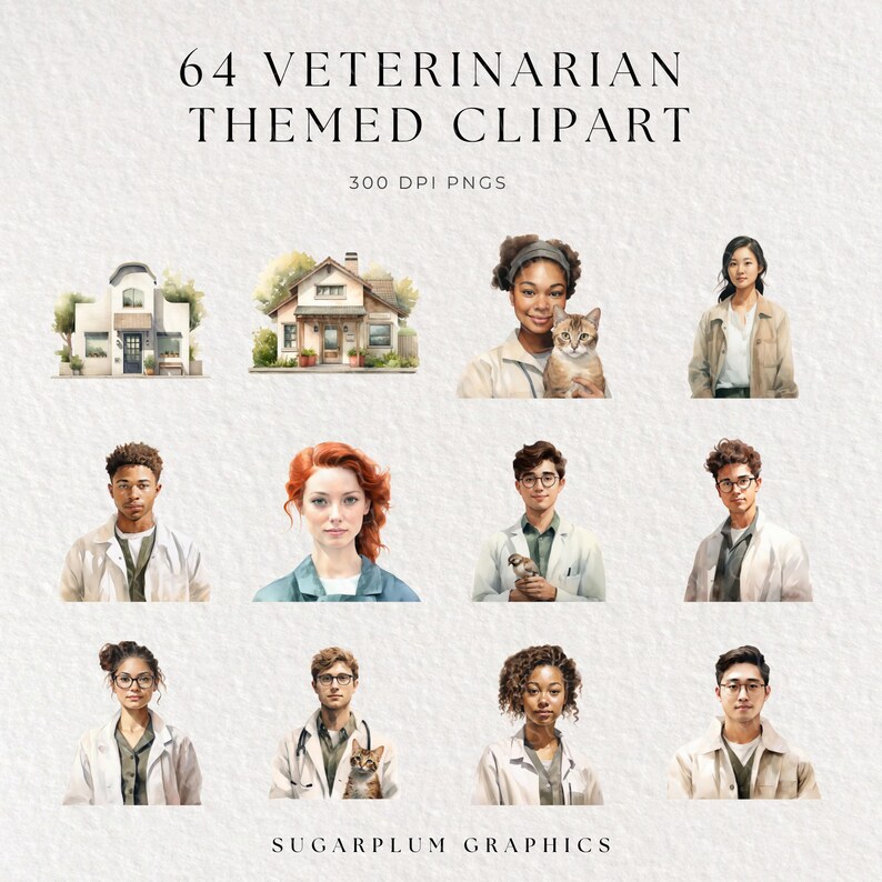 Veterinarian Clipart Set, Watercolor Vet Tech & Animal Doctor Pngs, Dog ...