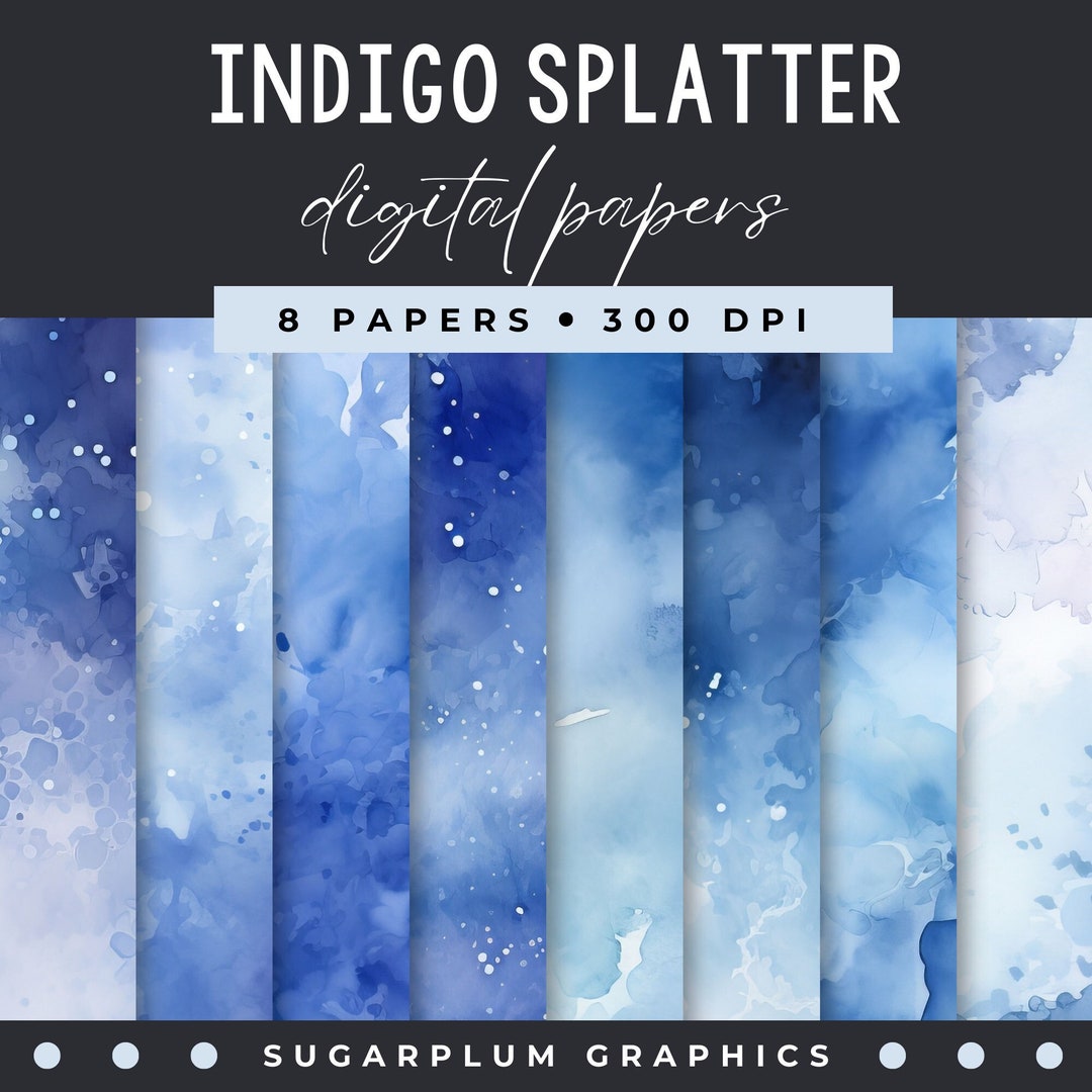 Indigo Watercolor Splash Digital Paper Pack, Vibrant Watercolor Splash ...