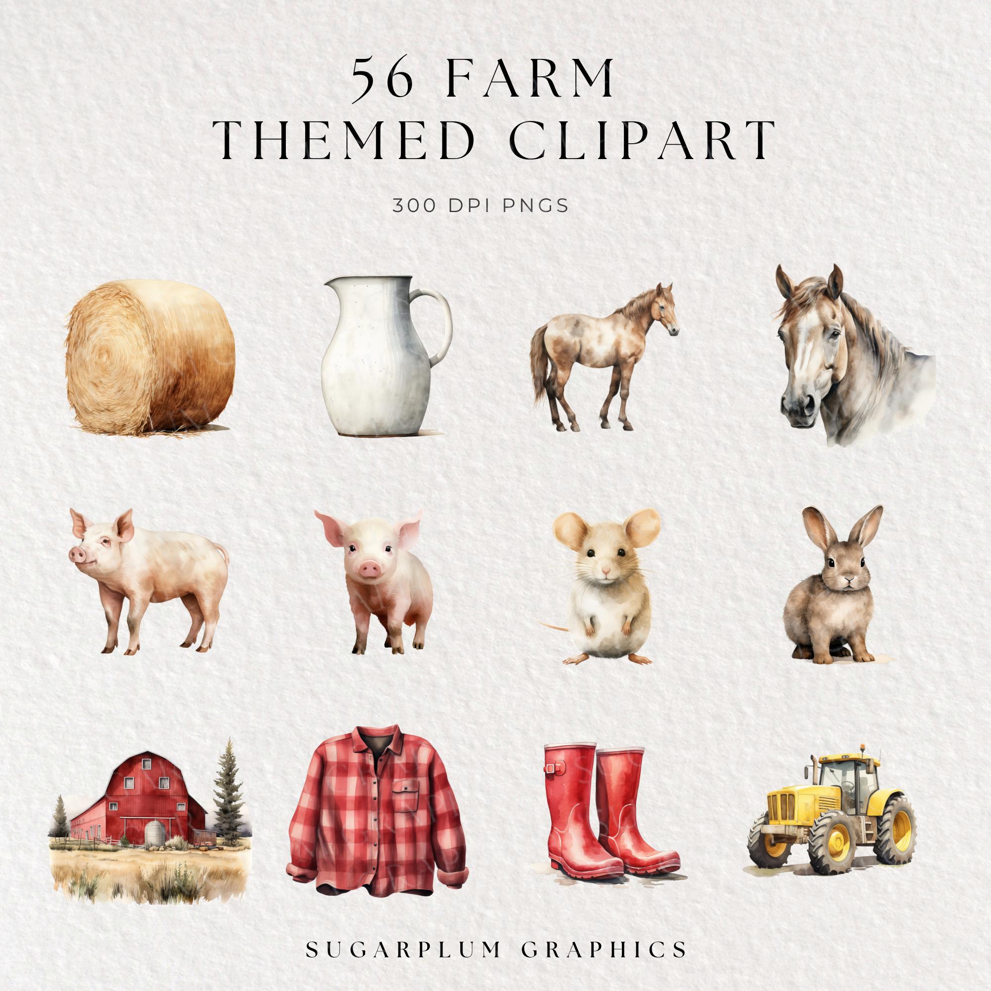 Cute Farm Animals Clipart, Watercolor Farm and Barn Digital Clipart ...