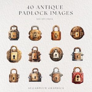 Vintage Padlock Clipart Set, Watercolor Antique Lock Clip Art ...