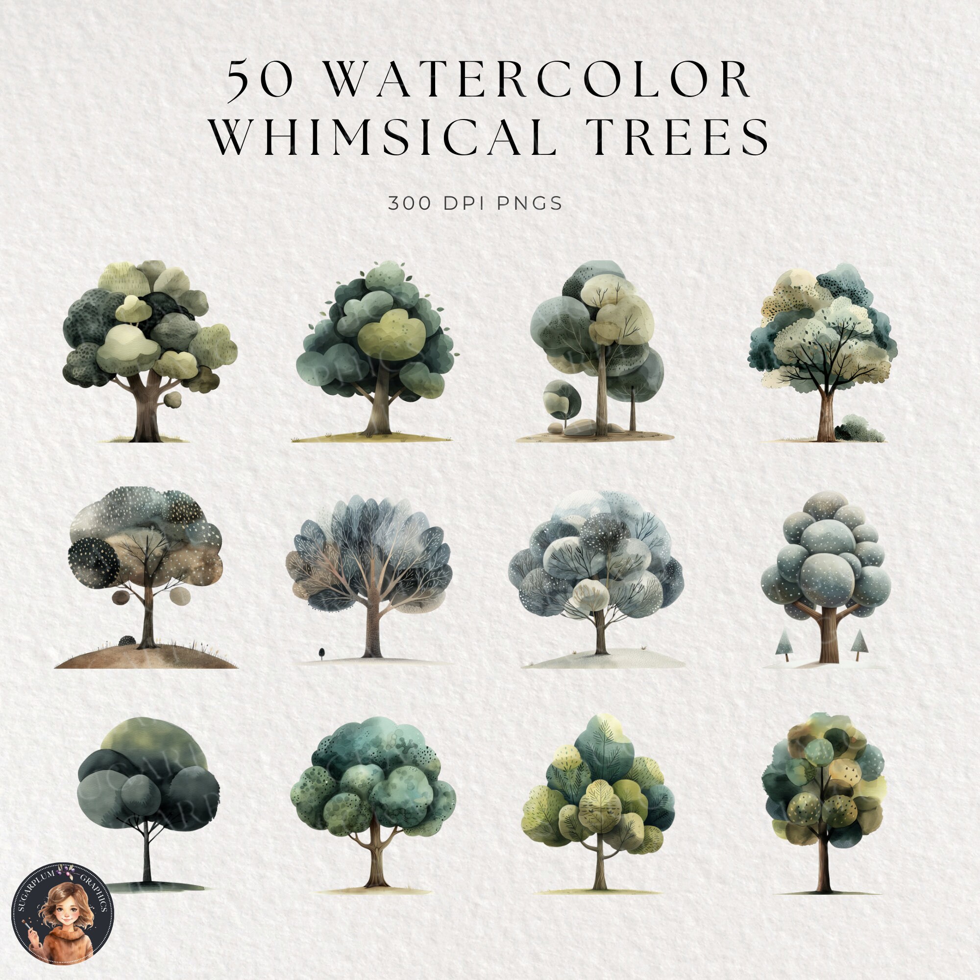 Watercolor Whimsical Trees, Watercolour Woodland Forest Clipart Pack - Etsy