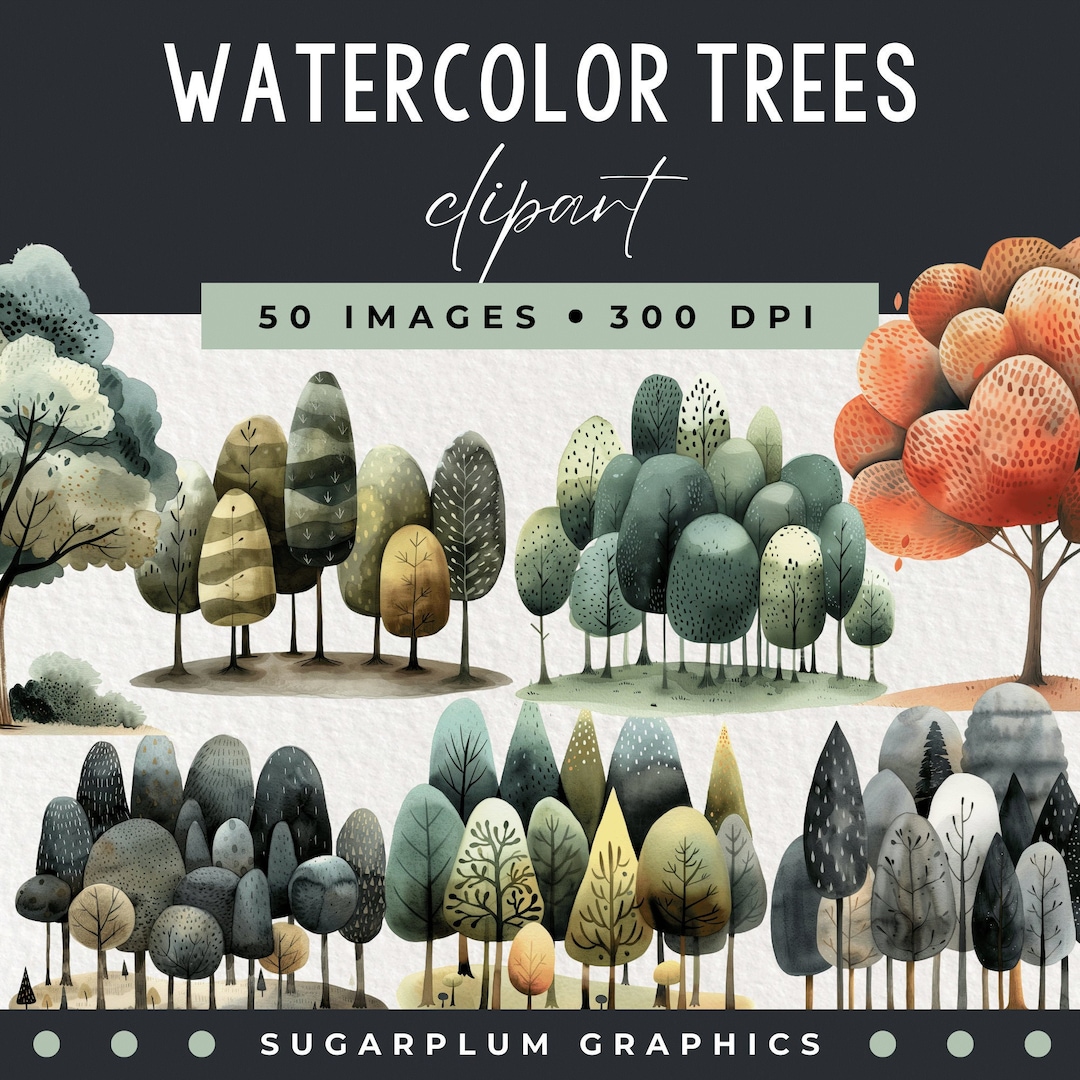 Watercolor Whimsical Trees, Watercolour Woodland Forest Clipart Pack - Etsy