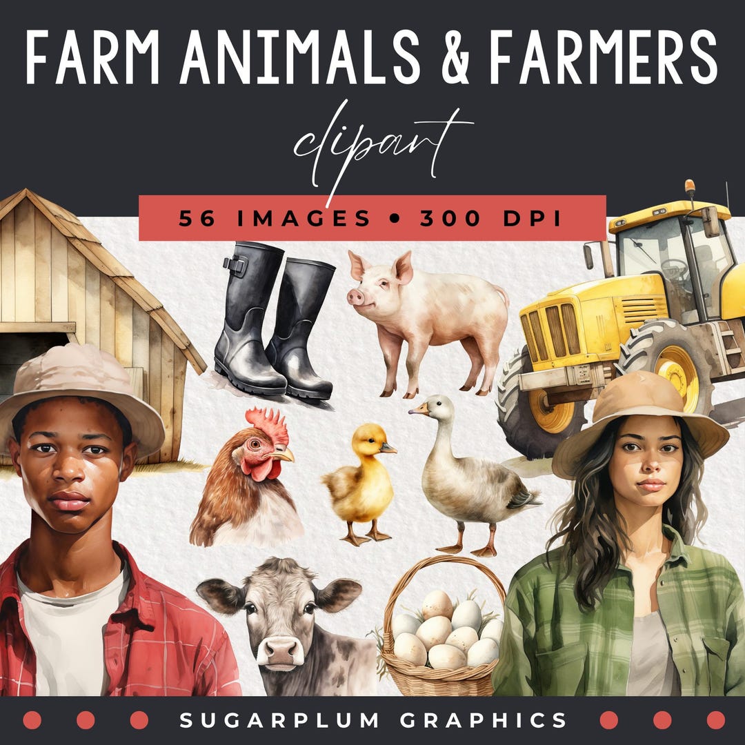 Cute Farm Animals Clipart, Watercolor Farm and Barn Digital Clipart ...