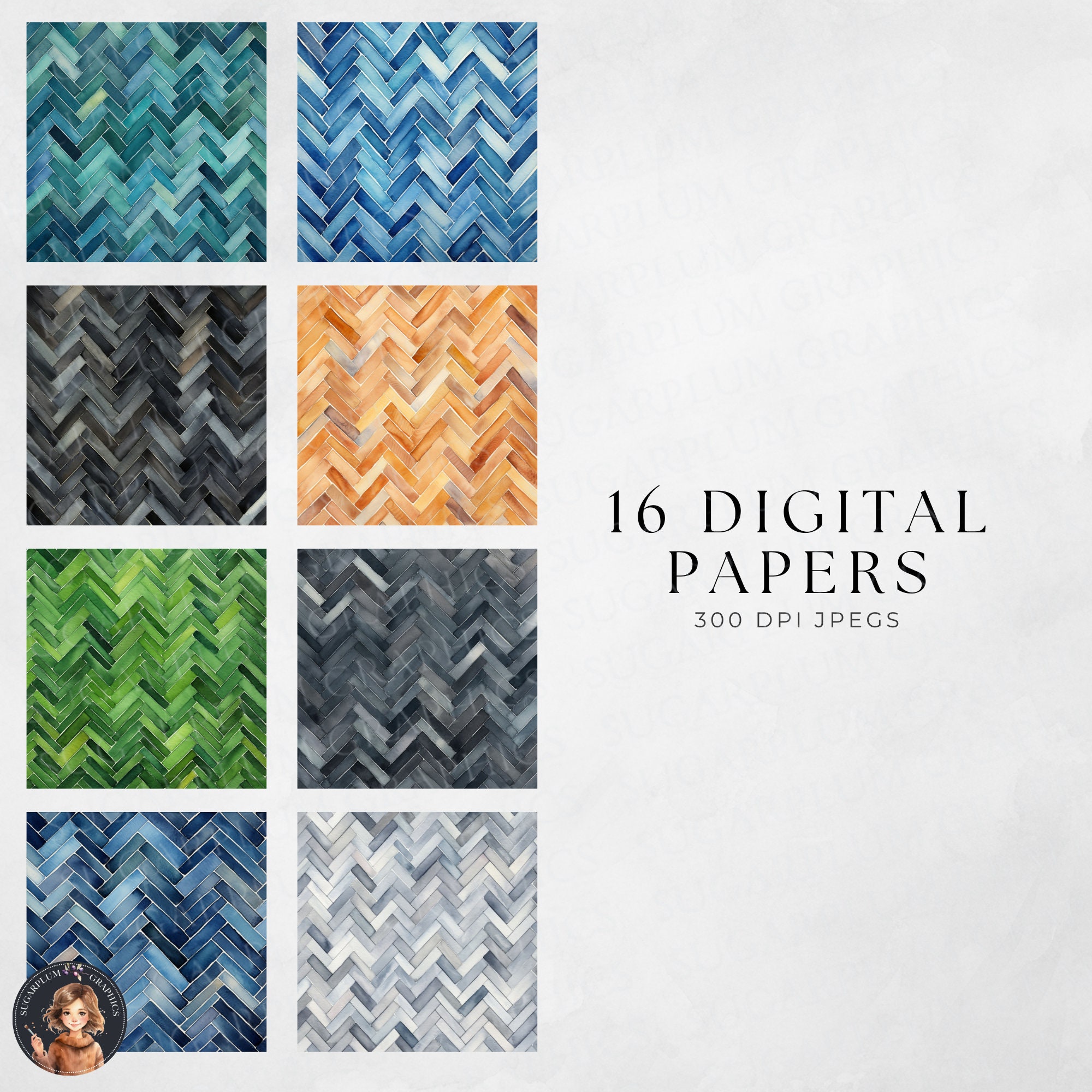 Watercolor Herringbone Pattern Digital Paper Pack, Watercolor Background Papers - Etsy