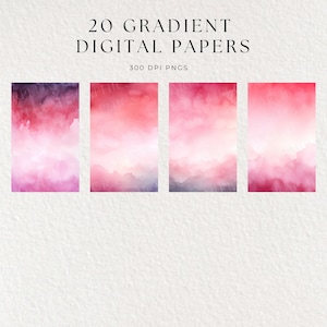 Watercolor Gradient Digital Paper Pack, Pink Ombre Watercolor Printable ...