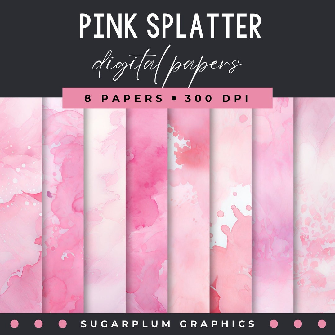 Pink Watercolor Splash Digital Paper Pack, Vibrant Watercolor Splash ...