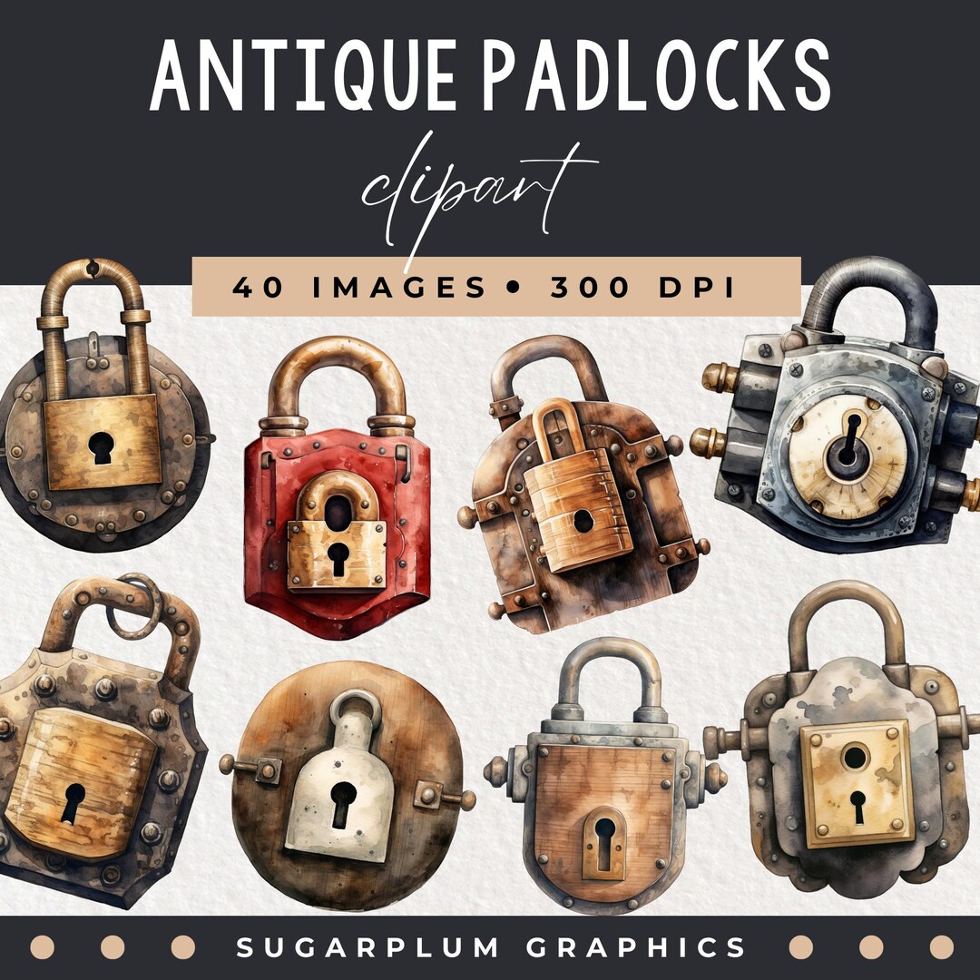 Vintage Padlock Clipart Set, Watercolor Antique Lock Clip Art ...