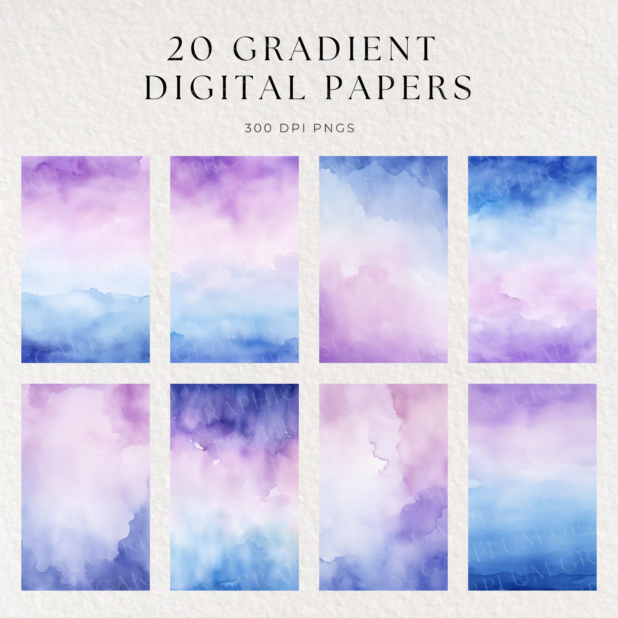 Watercolor Gradient Digital Paper Pack, Purple & Blue Ombre Watercolor ...