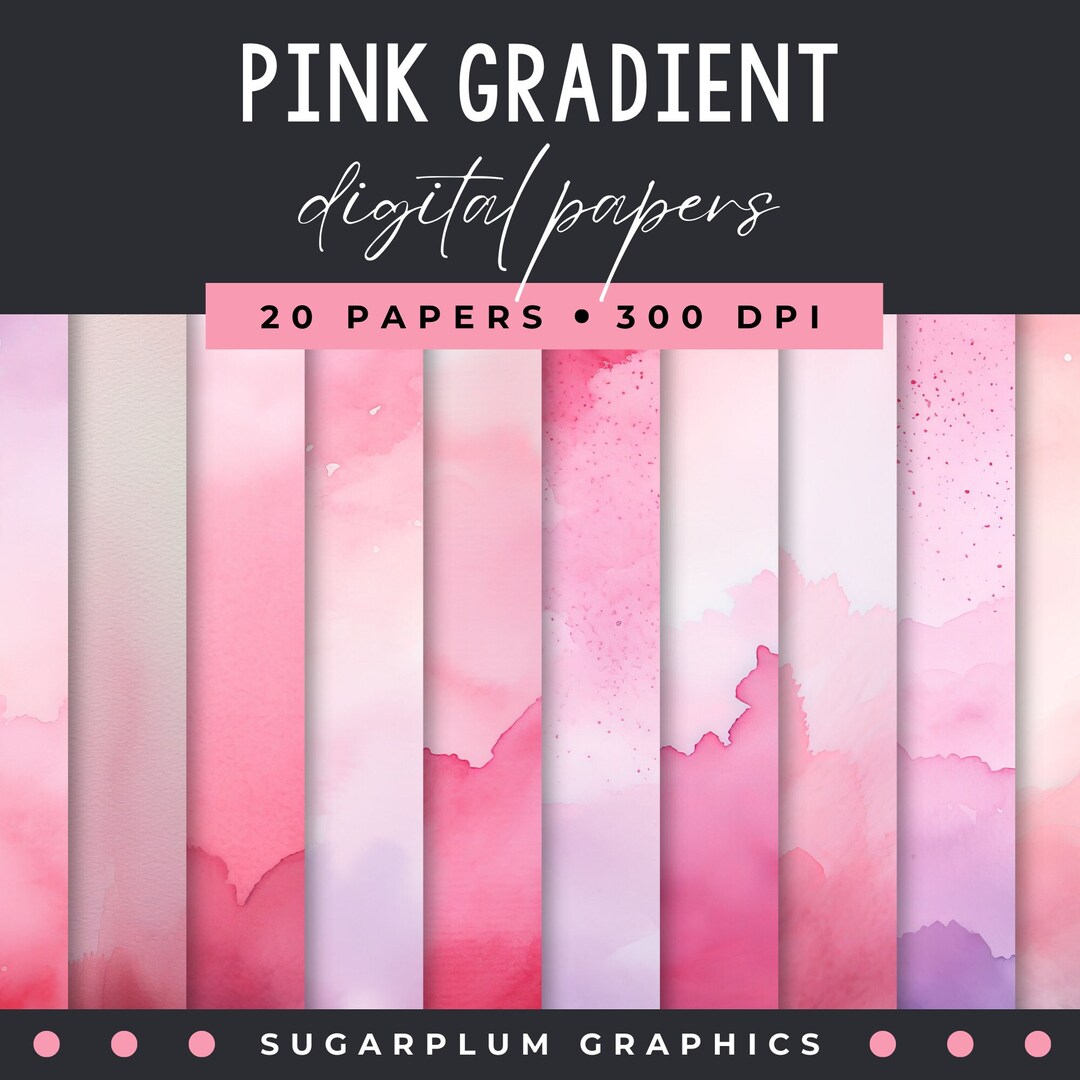 Watercolor Gradient Digital Paper Pack, Pink Ombre Watercolor Printable ...
