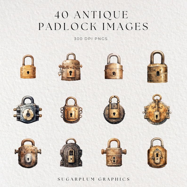 Vintage Padlock Clipart Set, Watercolor Antique Lock Clip Art ...