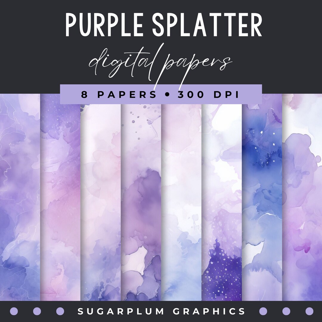 Mini Watercolor Purple Splatter Digital Paper Pack, Background Paper ...