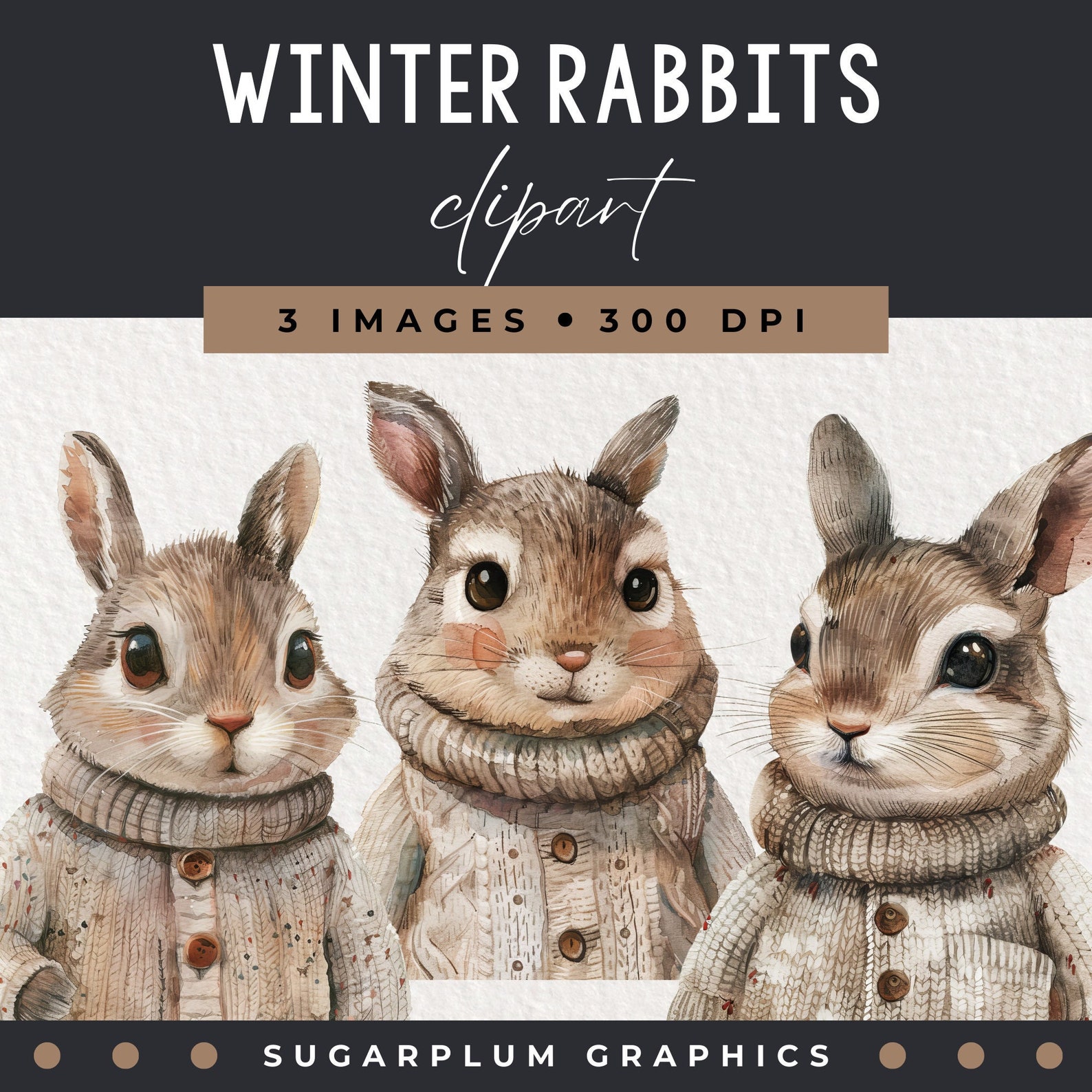 Watercolor Winter Rabbit Clipart Pack, Watercolor Animals in Winter ...