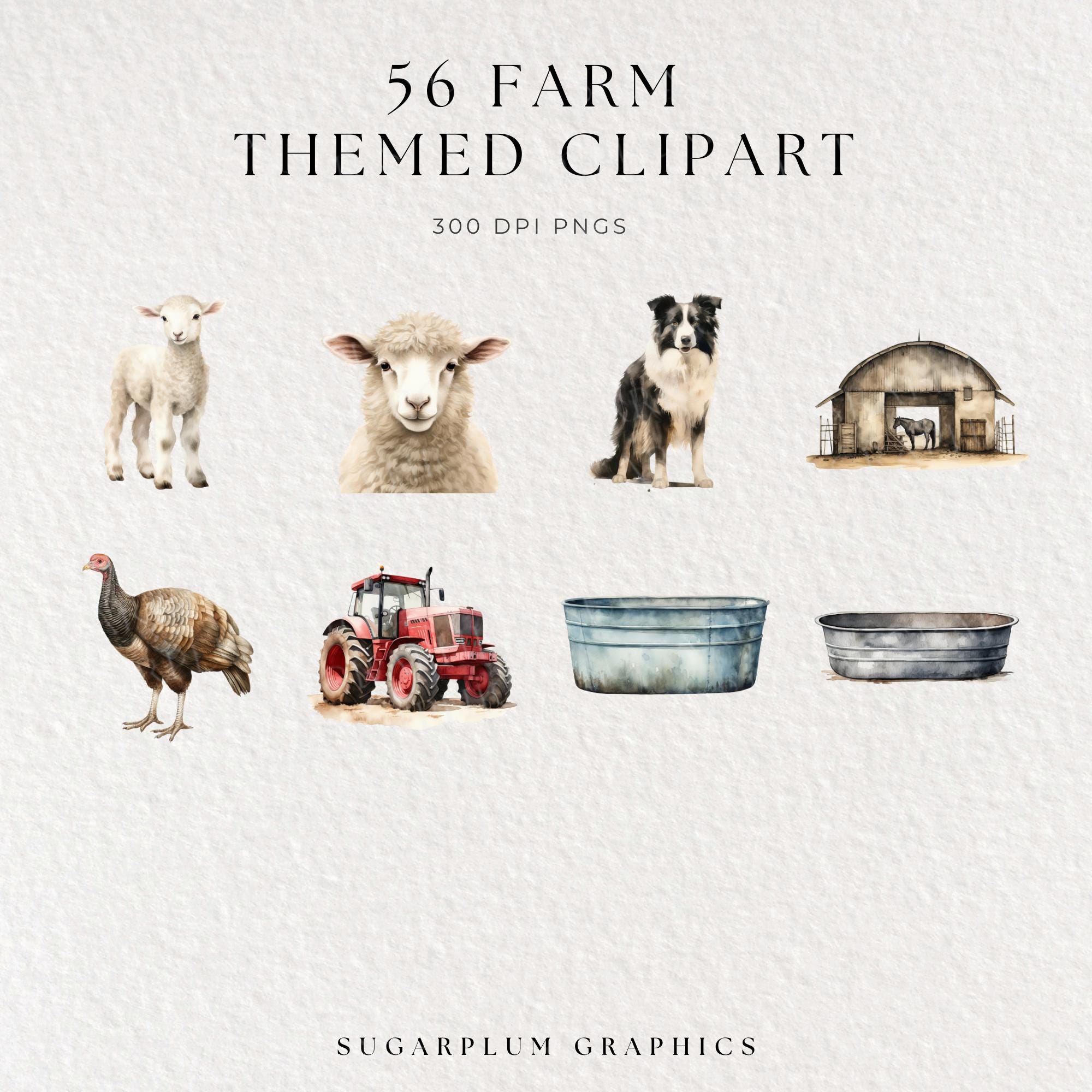 Cute Farm Animals Clipart, Watercolor Farm and Barn Digital Clipart ...