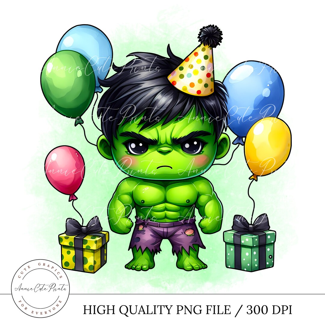 Cute Hulk Superhero Birthday Clipart Digital Cartoon Character Birthday ...