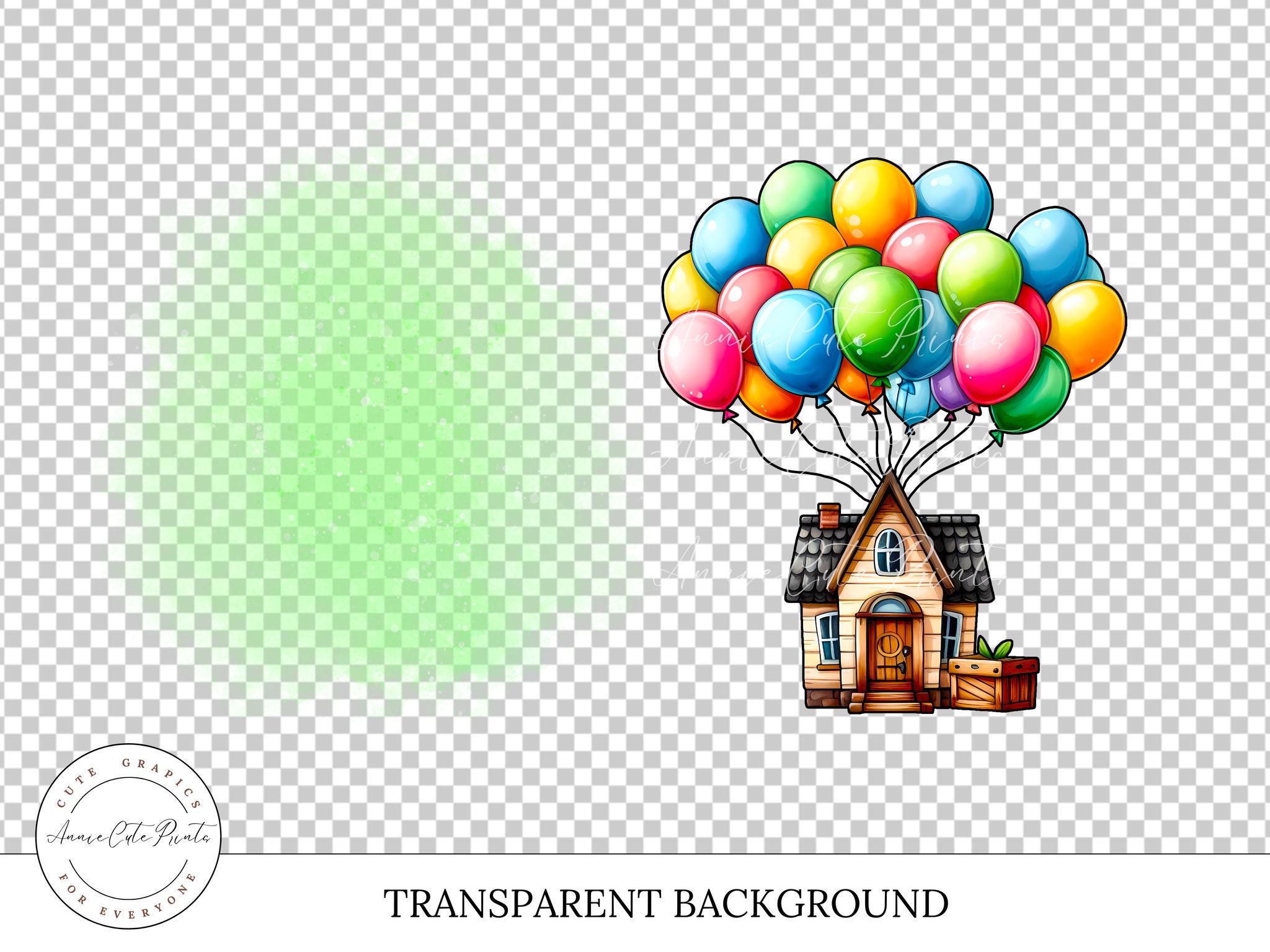 Up Balloon House Clipart PNG - Transparent Background - Digital Instant ...