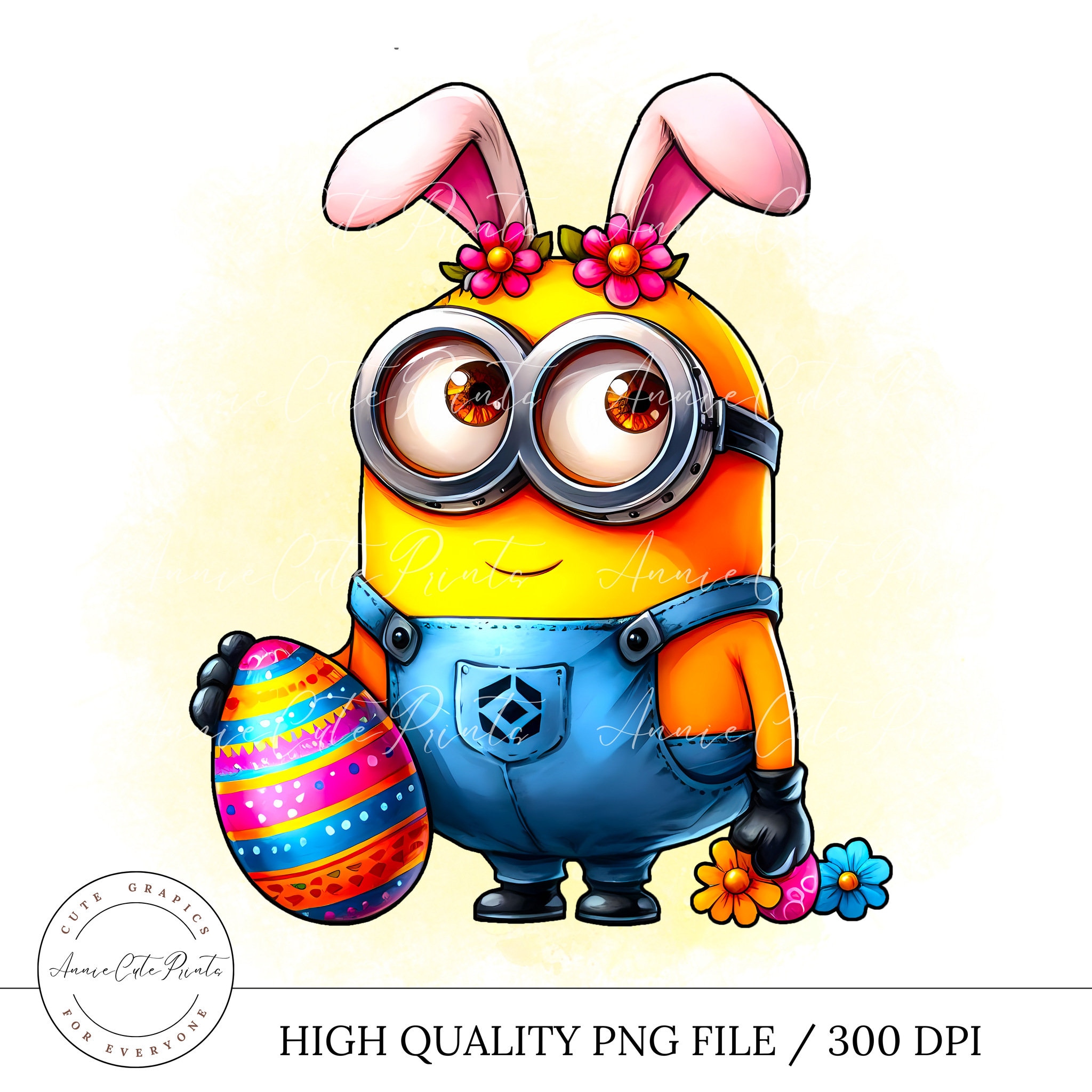Cute Spring Time Minions Printable Clipart PNG Watercolor Easter Style ...