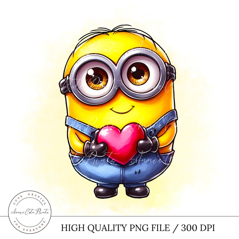 Cute Minions Printable Clipart PNG Valentine's Day Print, Sublimation ...