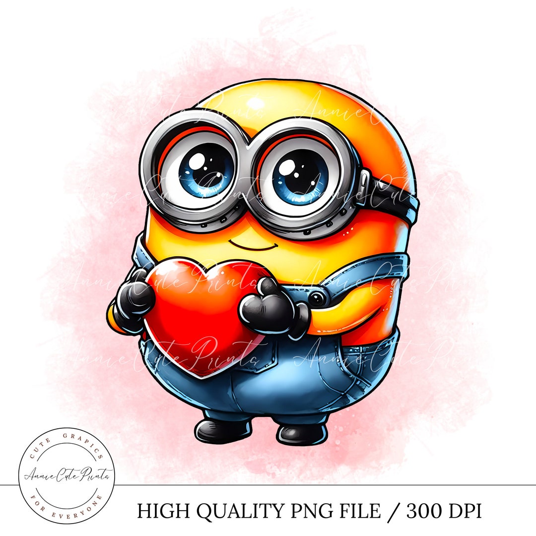 Cute Minions Printable Clipart PNG - Valentine's Day Print, Sublimation ...