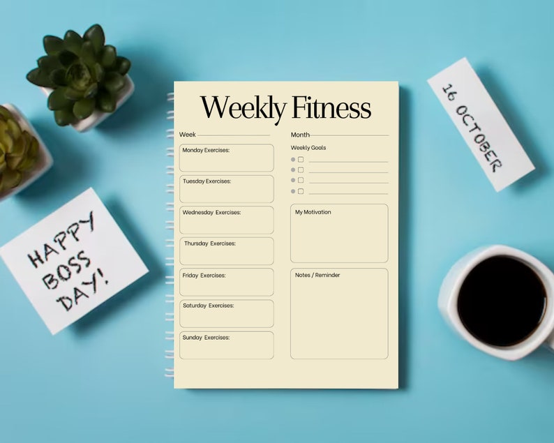 Beige Simple and Minimal Printable Weekly Fitness Planner Helps to Stay ...