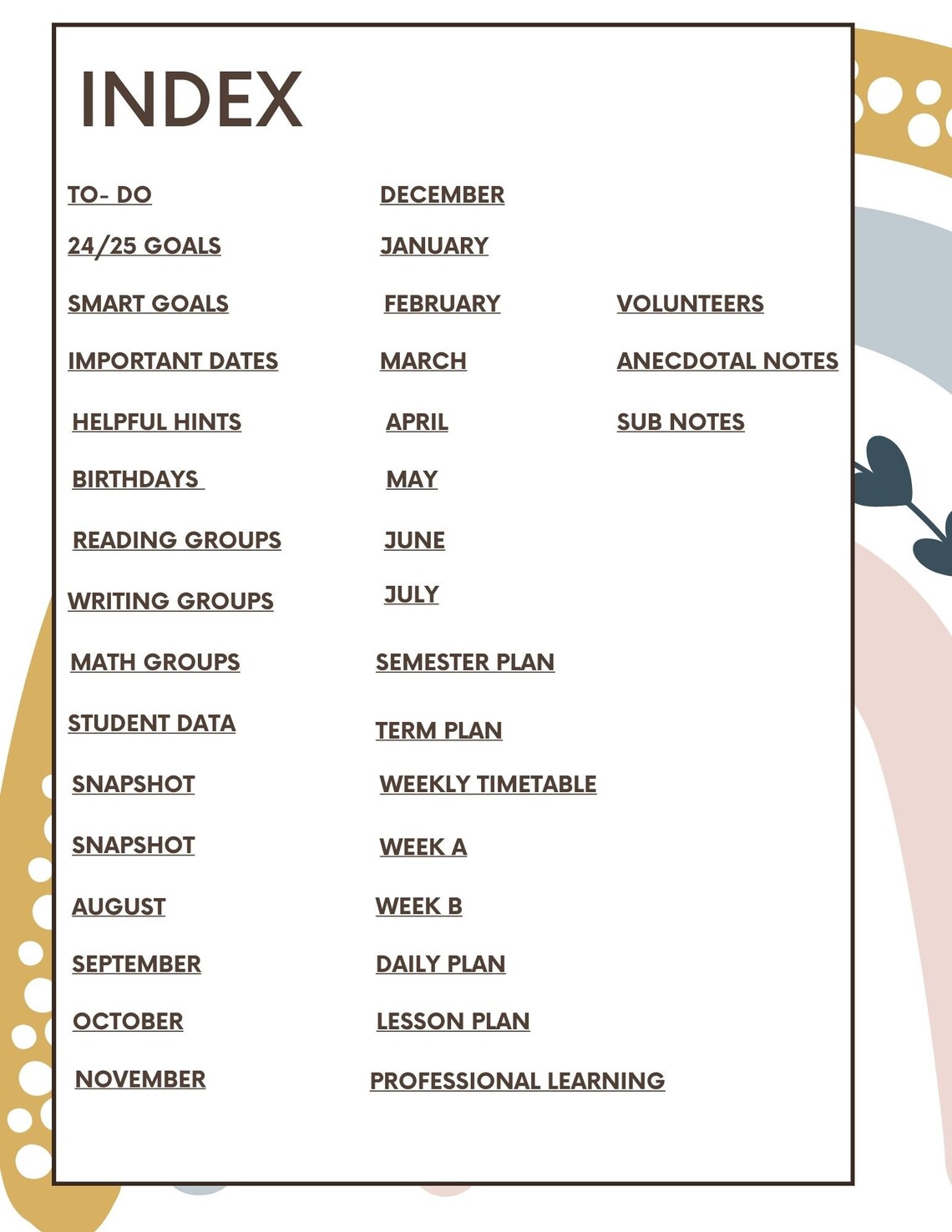 24-25 Rainbow Teacher Planner Template: To-do, Smart Goals, Important ...