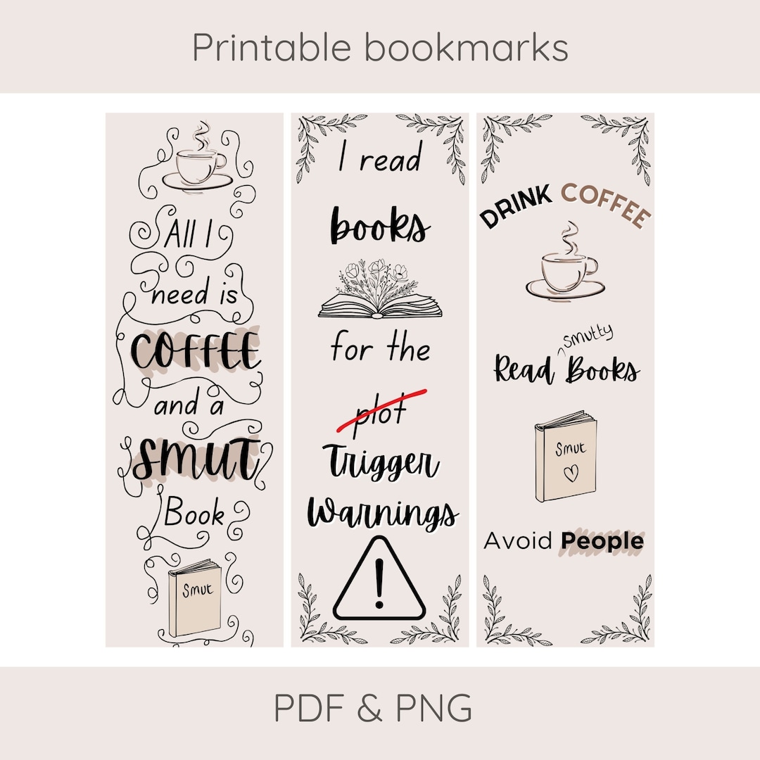 Printable Coffee and Books Smutmarks, Bookmarks for Bookish Lovers ...
