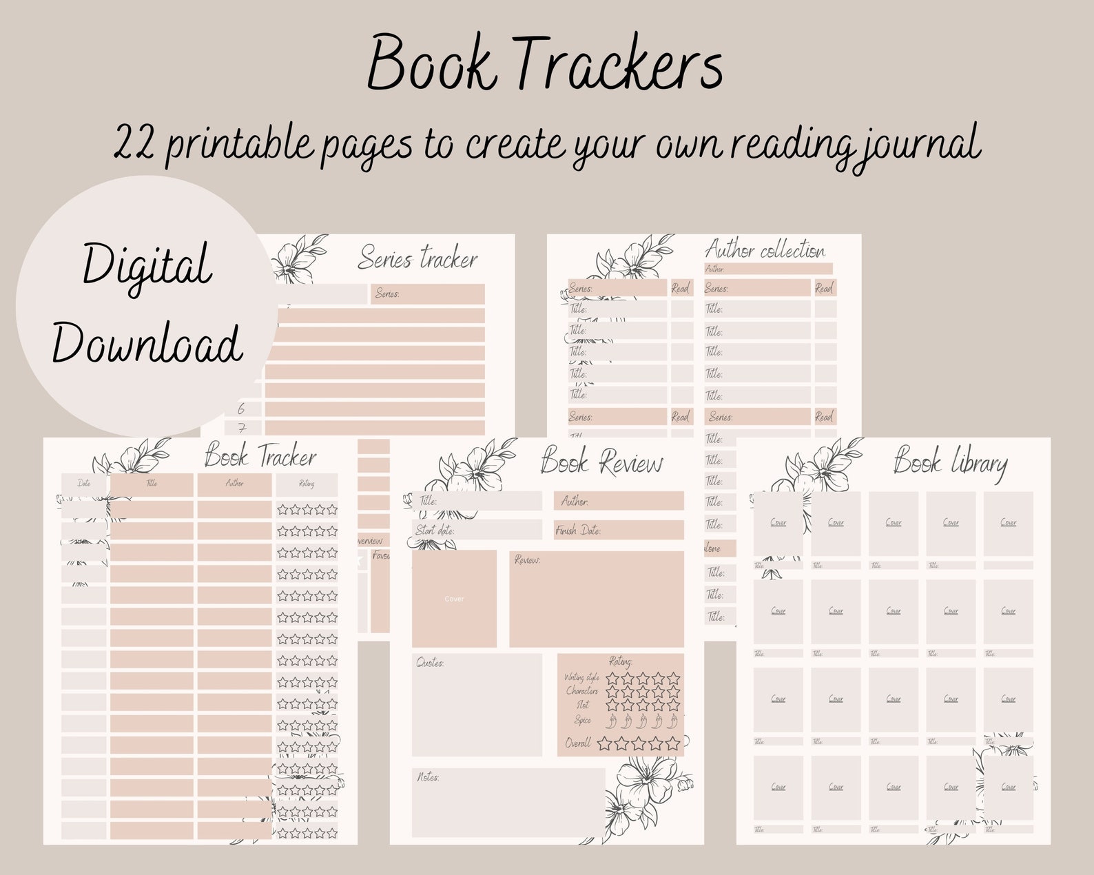 PRINTABLE Book Tracker, Book Tracker Bundle, Simple and Neutral Reading ...