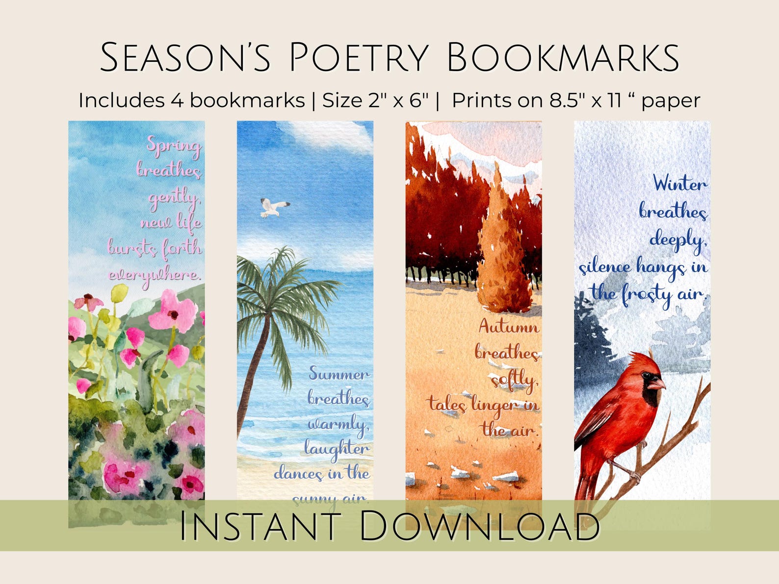 Season's Poetry Bookmarks | Printable Seasonal Page Finder Holiday ...