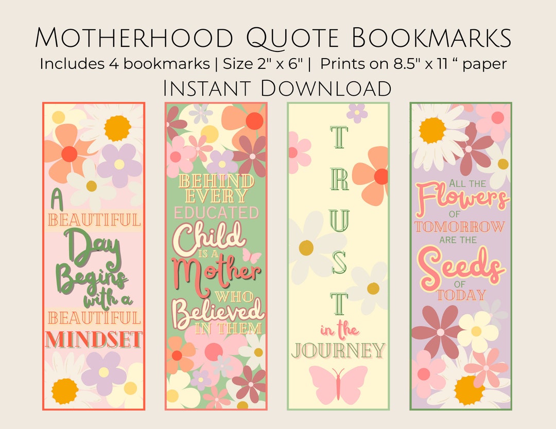 Motherhood Floral Printable Bookmarks | Mom Inspirational Quotes Baby ...