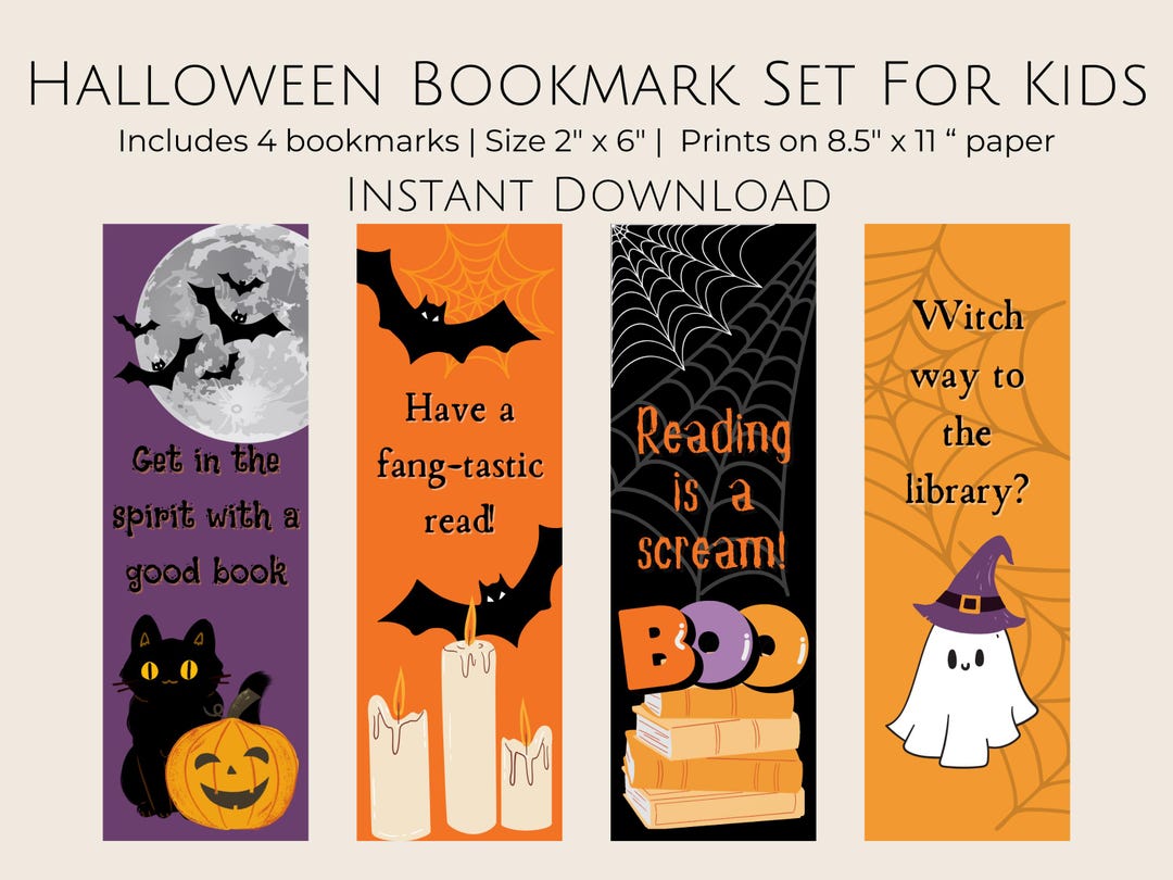 Halloween Bookmarks for Kids: Spooky Printable Set (PDF) - Etsy