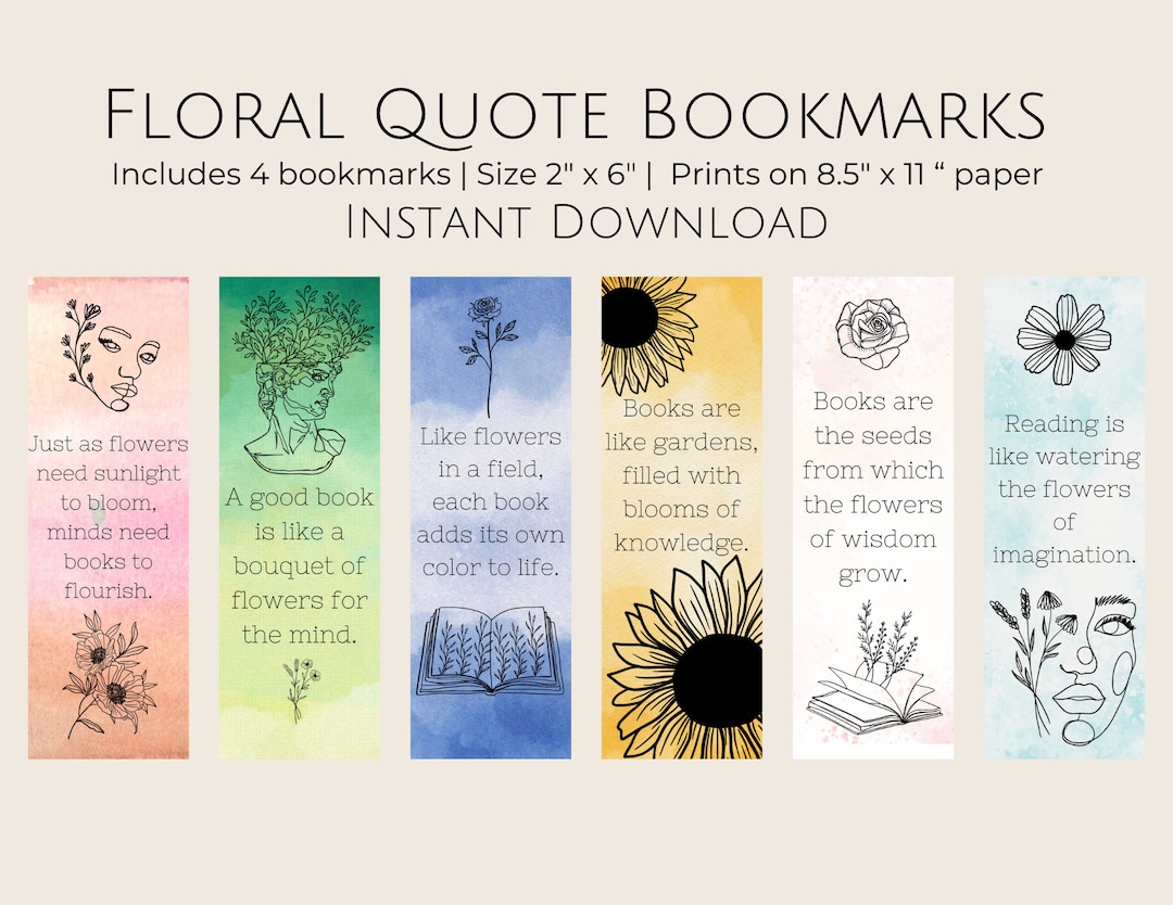 Floral Inspiration Quotes Printable Bookmark Set Positive Affirmations ...